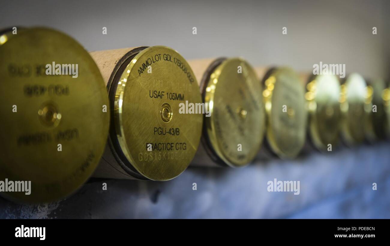 105mm target practice rounds rest on a table at Hurlburt Field, Fla ...