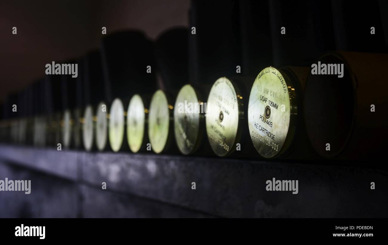 105mm high explosive rounds lay on a table at Hurlburt Field, Fla., May ...