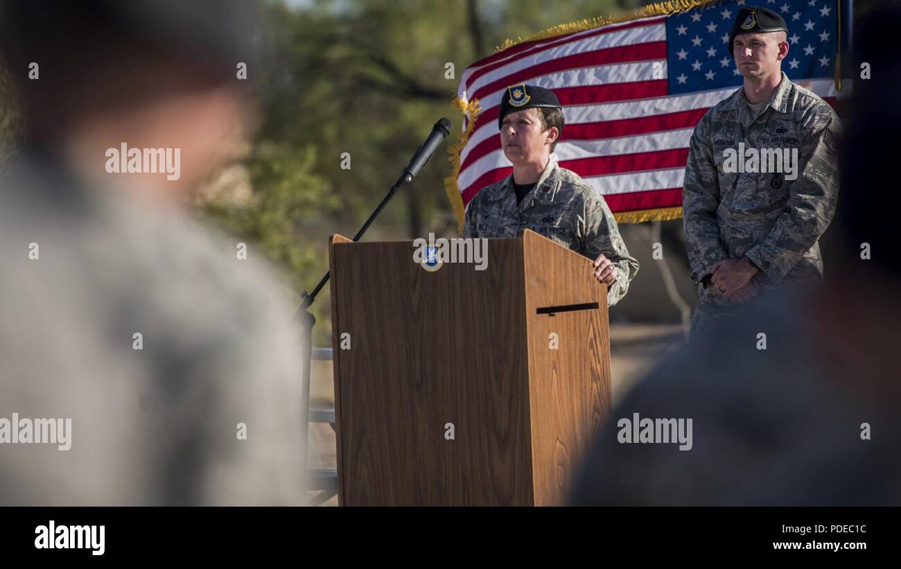 Maj. Melissa Hull, 355th Security Forces Squadron commander, speaks ...