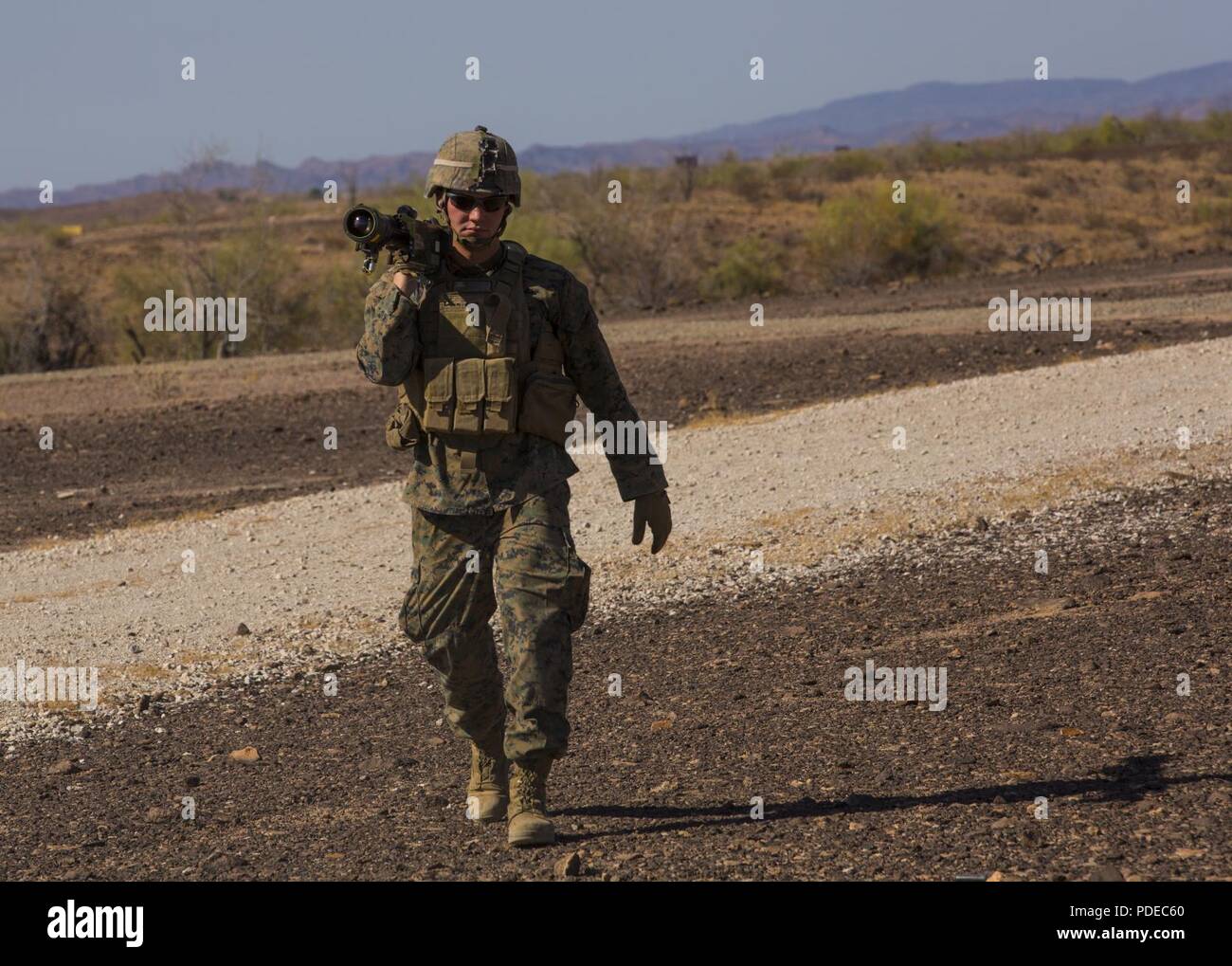 U.S. Marines with 3rd Low Altitude Air Defense (LAAD) Battalion fire FM ...
