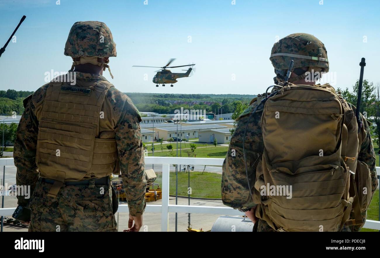 U.S. Marines with Black Sea Rotational Force (BSRF) 18.1 coordinate ...