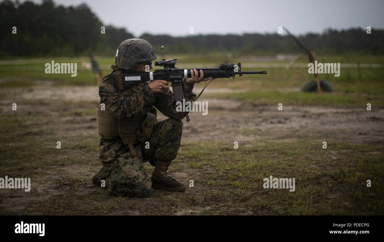 A U.S. Marine assigned to Kilo Company, Marine Combat Training (MCT ...