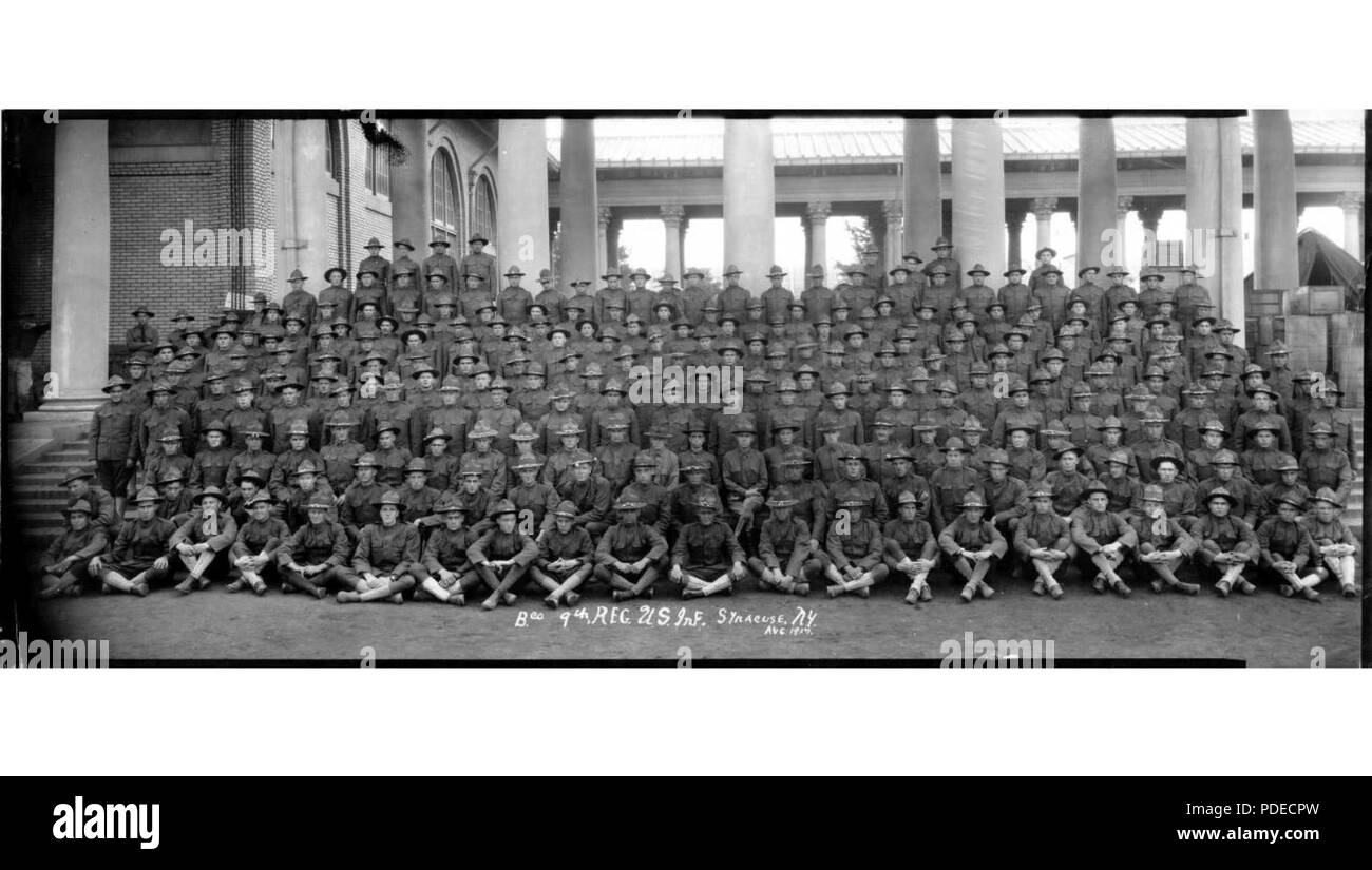 U.S. Army Soldiers of Company B, 9th Infantry Regiment pose in 1917 at ...