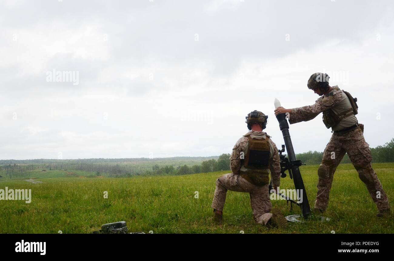 Marine special operators participate in a live mortar shoot with ...