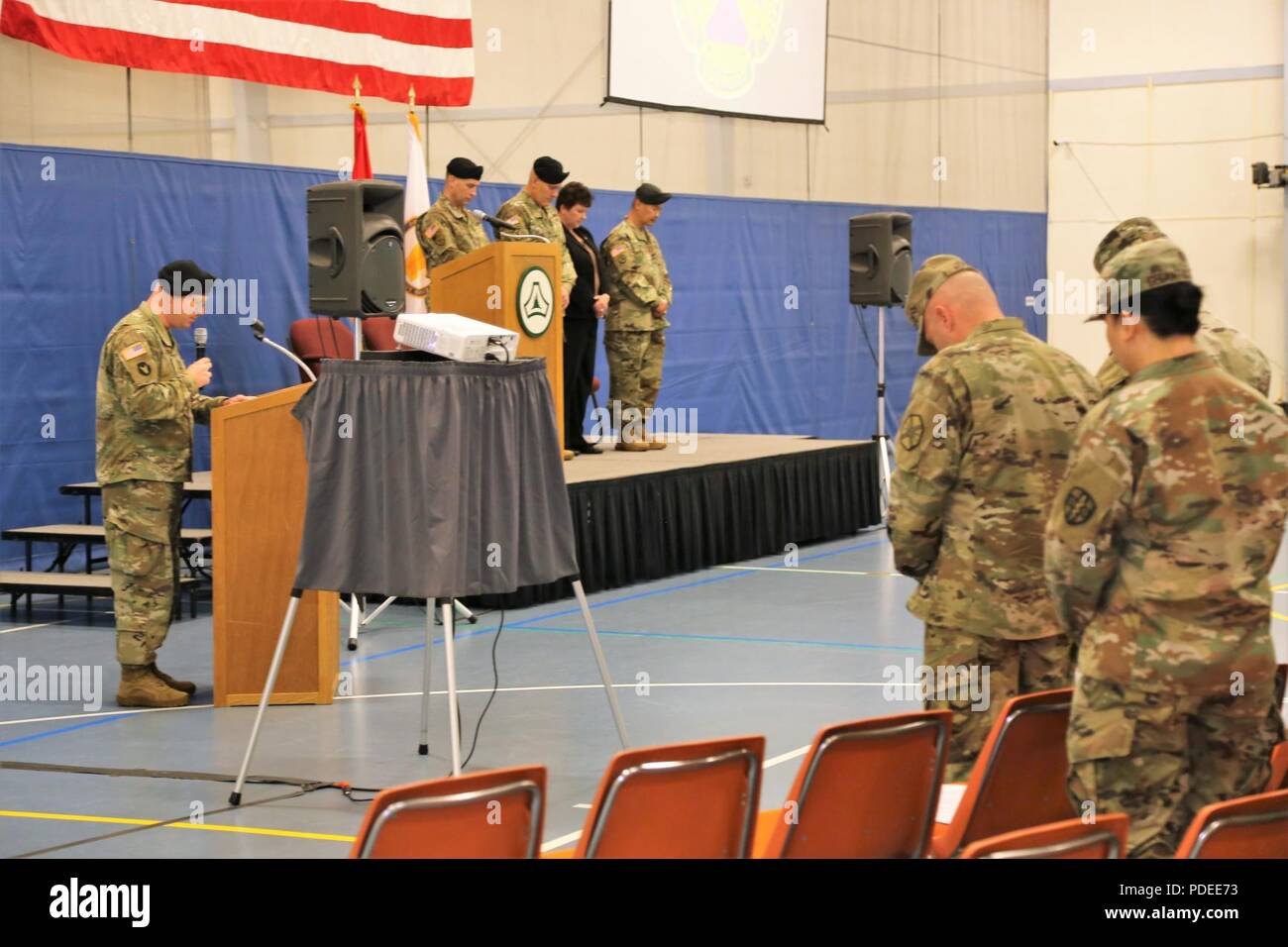 Chaplain (Maj.) Raymond Leach, garrison chaplain, provides the invocation during the Fort McCoy ...