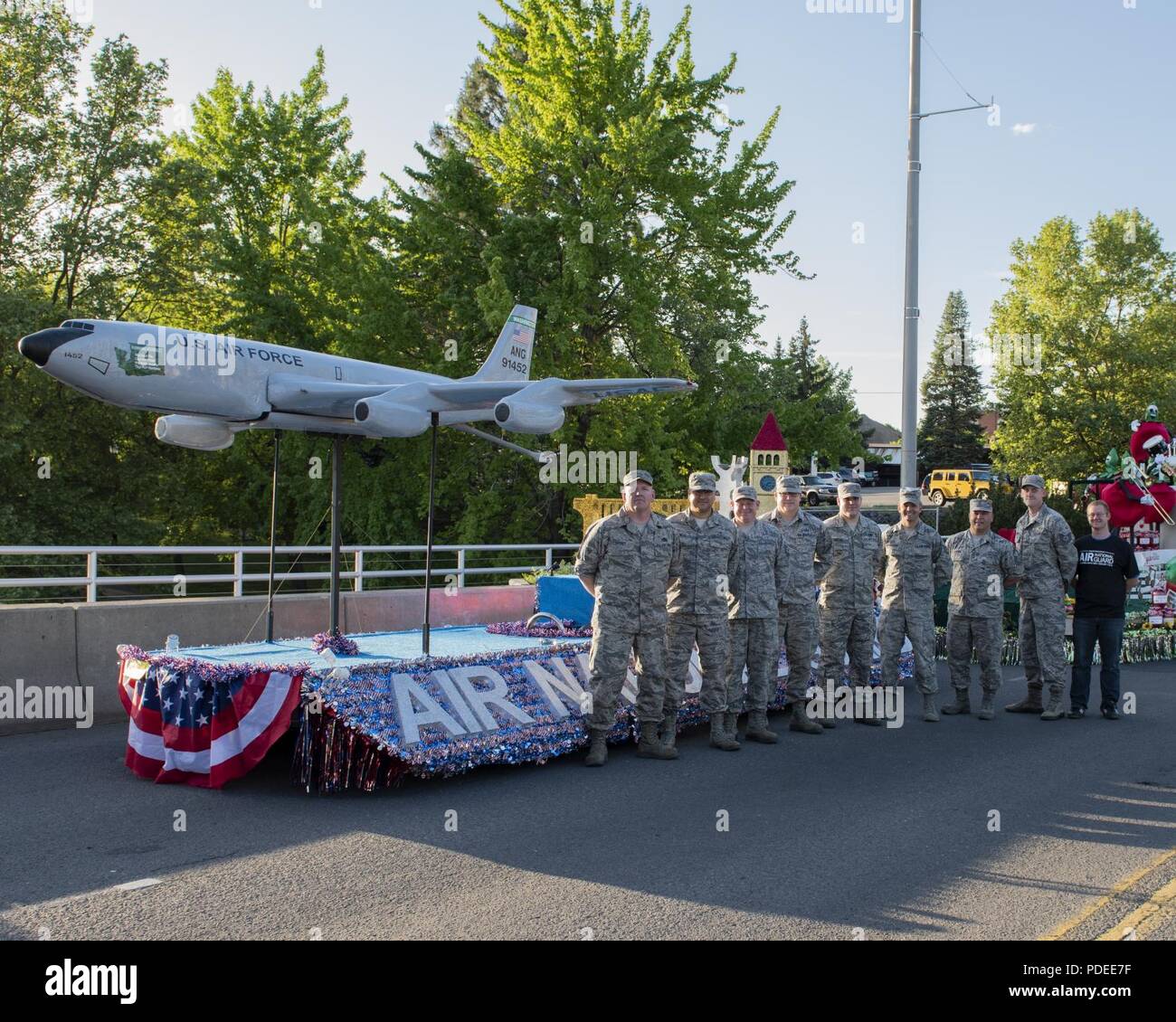 Guardsmen from the 141st Air Refueling Wing pose in front of the Air ...