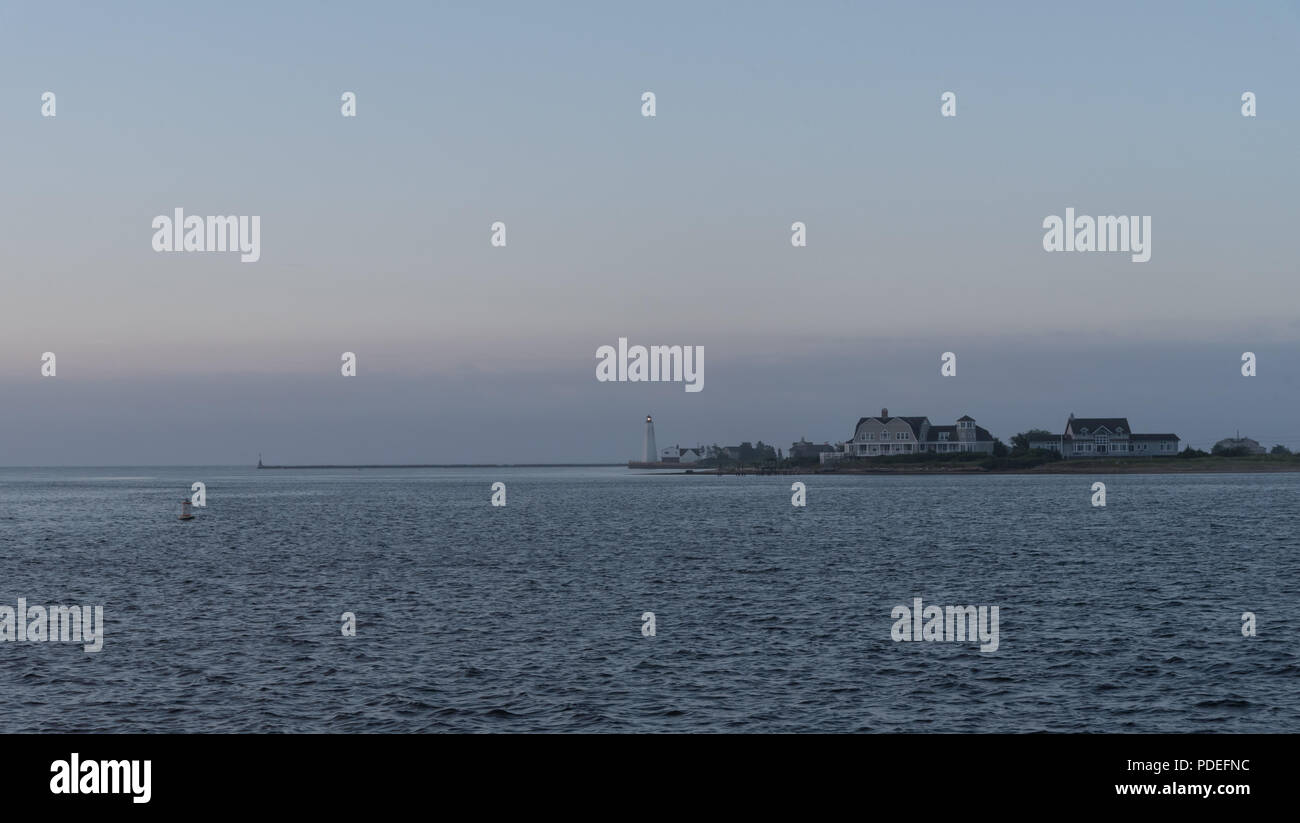Saybrook Point and Lynde Point lighthouse at sunrise, Connecticut Stock ...