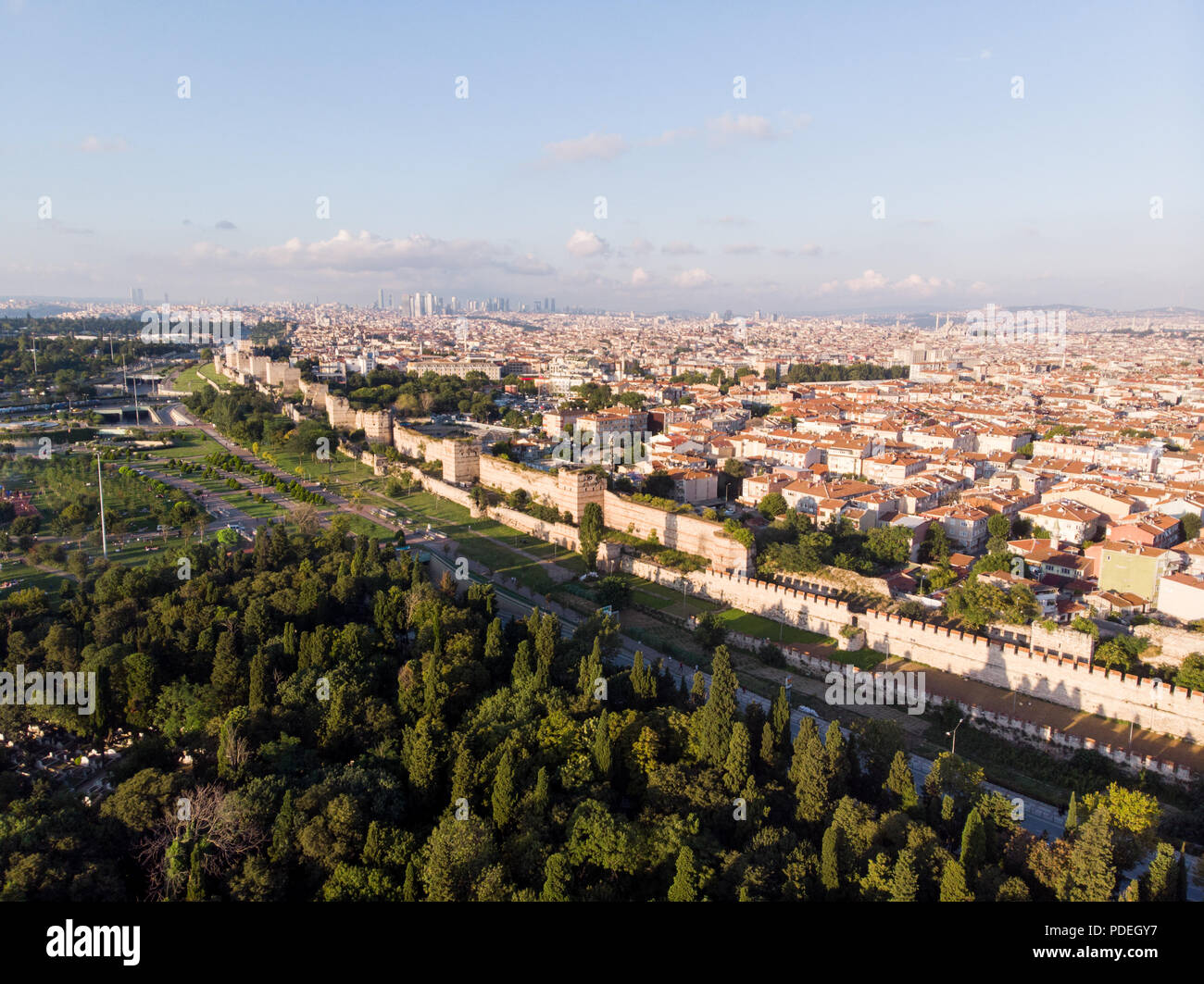 Aerial Drone View of Ancient Constantinople's Walls in Istanbul ...