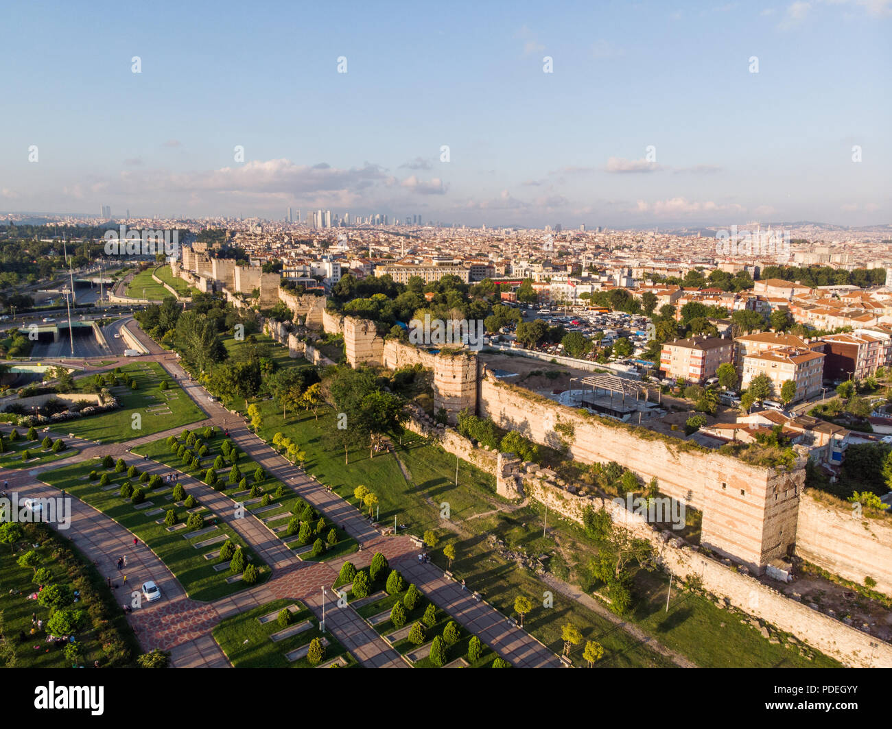 Aerial Drone View of Ancient Constantinople's Walls in Istanbul ...