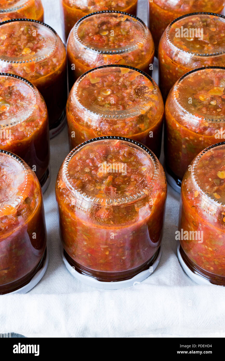 Homemade Preserved Tomato Paste Sauce in Glass Jar. Organic Food Stock ...