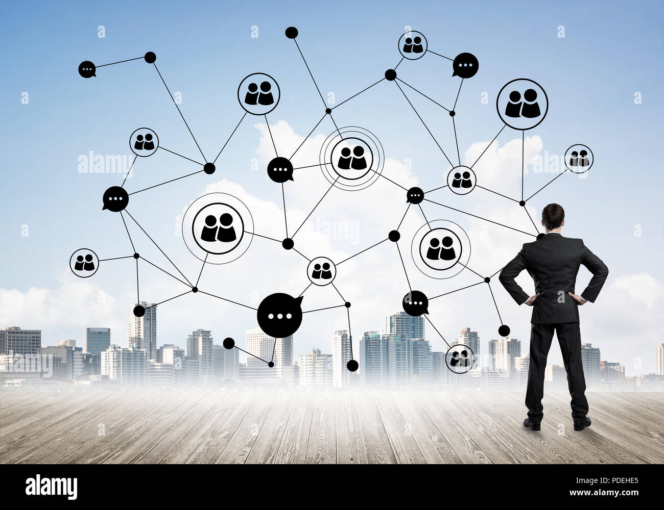 Social connection concept drawn on screen as symbol for teamwork and ...