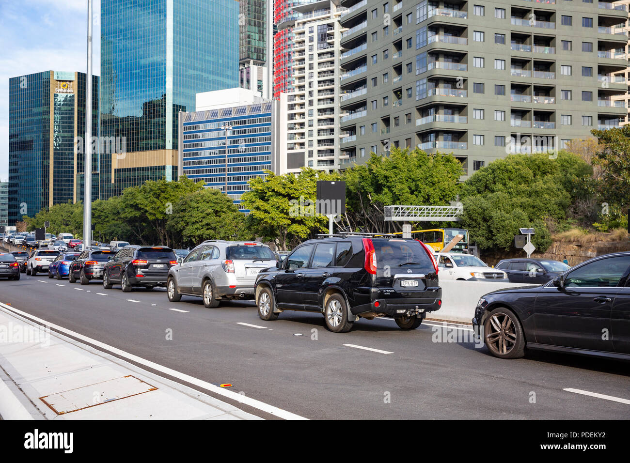 Cars queue as they leave the sydney harbour bridge,Sydney,Australia ...