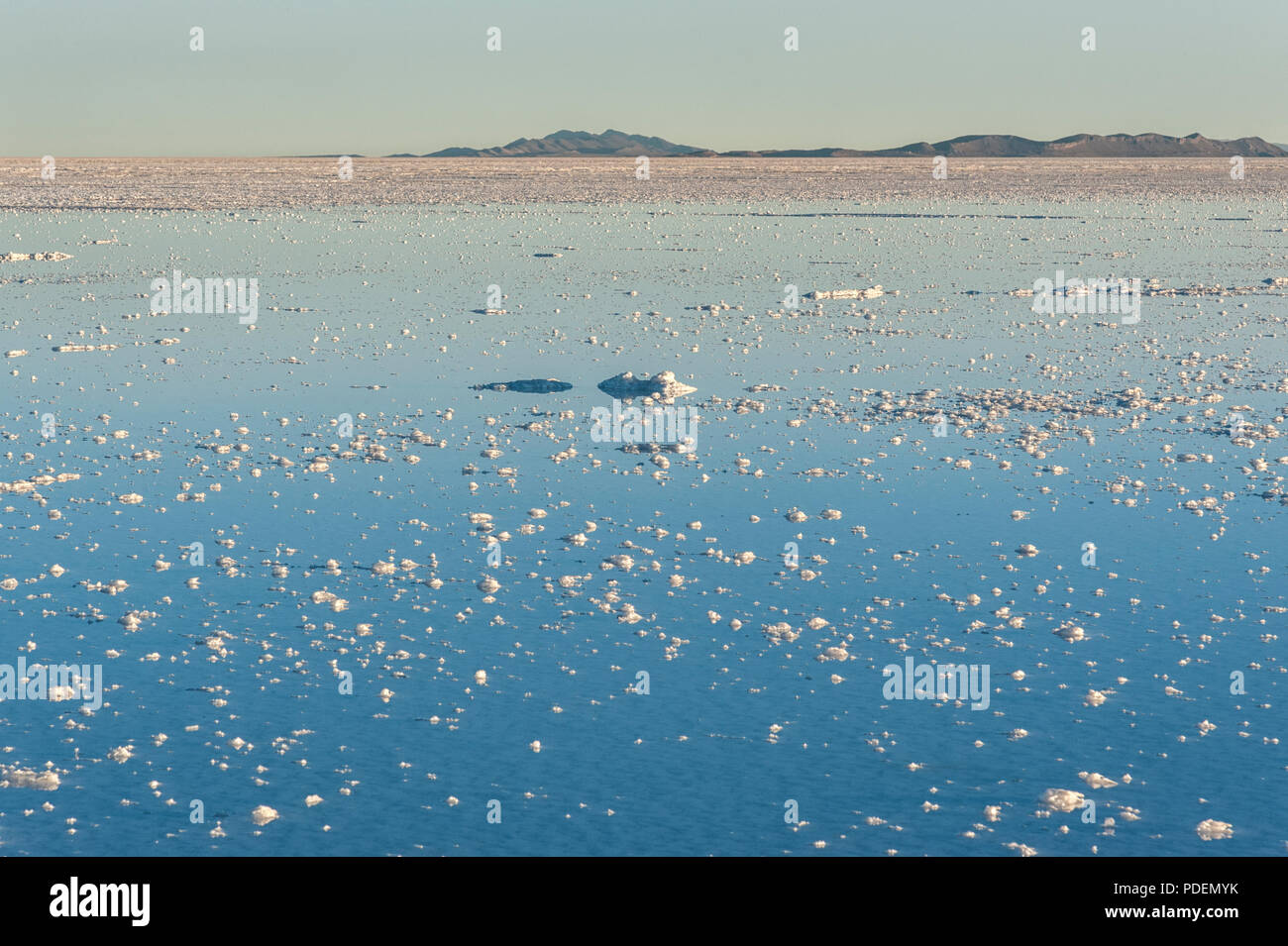 Sunset in the Salar de Uyuni, near Colchani. It is the largest salt ...