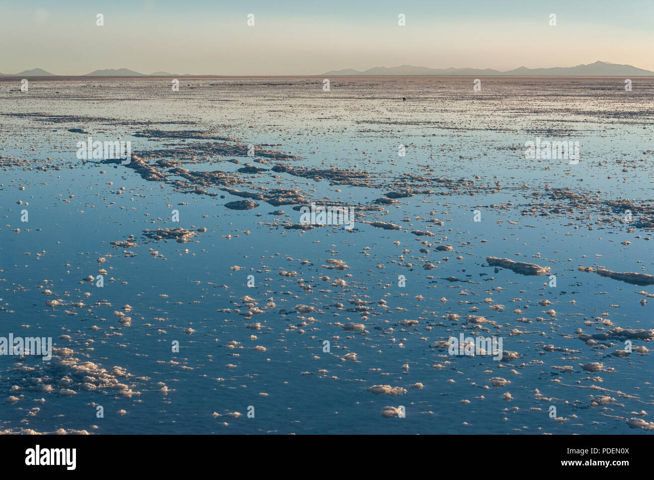 Sunset in the Salar de Uyuni, near Colchani. It is the largest salt ...