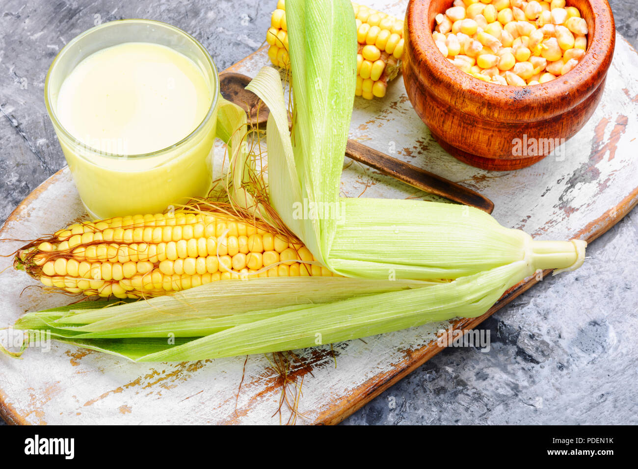 Fresh sweet corn juice in glass.Corn milk.Healthy drink Stock Photo - Alamy