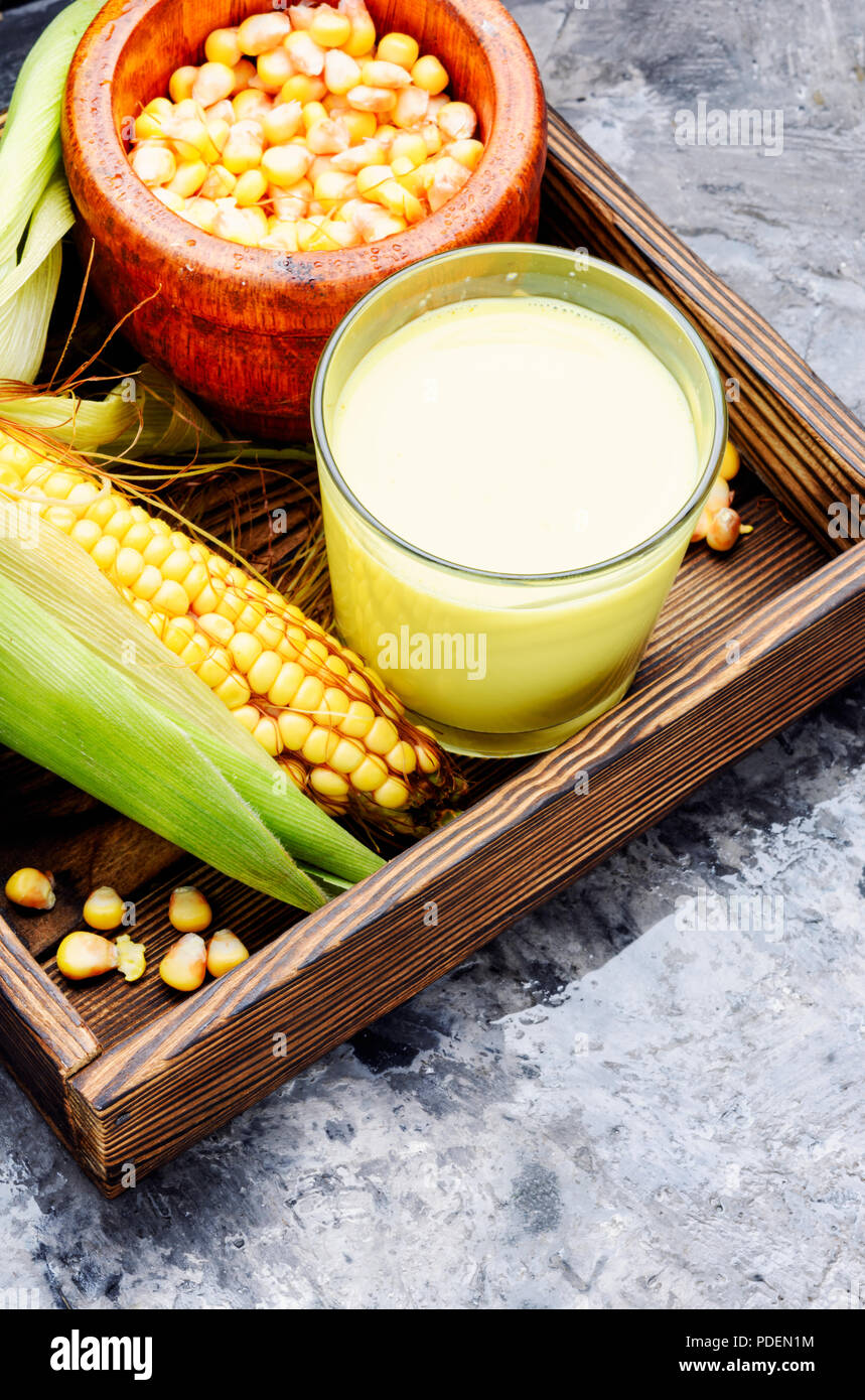 Fresh sweet corn juice in glass.Corn milk Stock Photo - Alamy