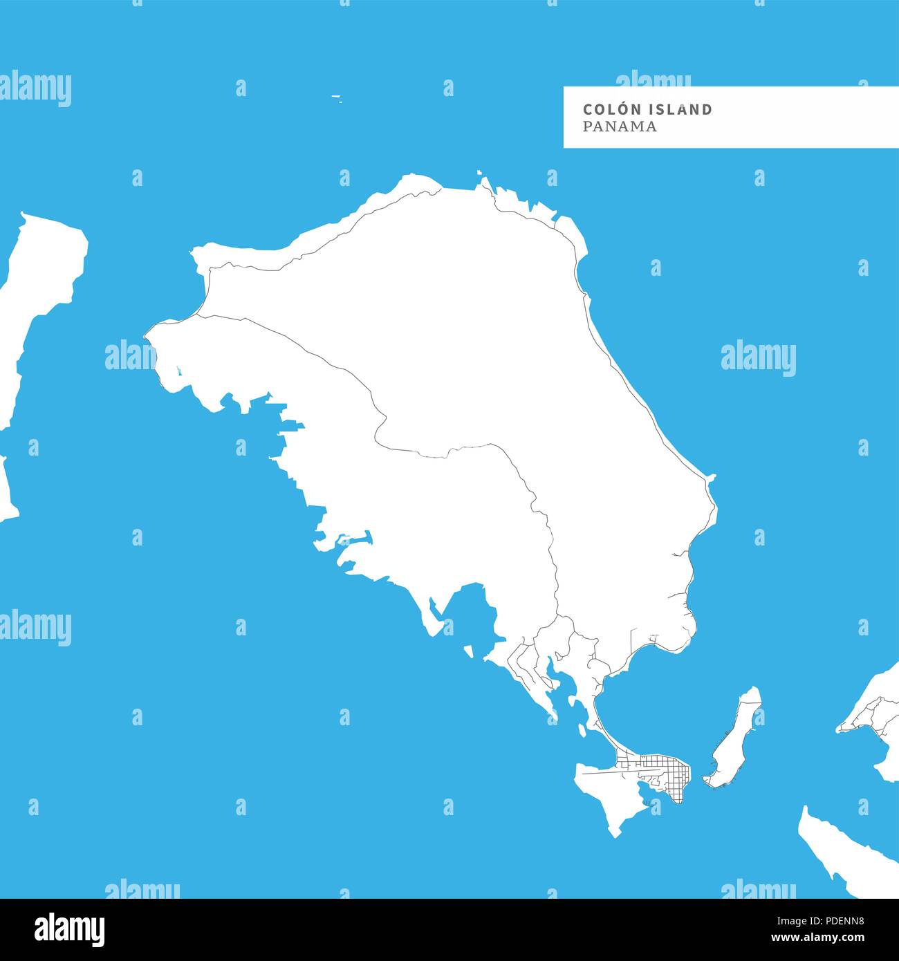 Map of Colon Island, Panama, contains geography outlines for land mass ...