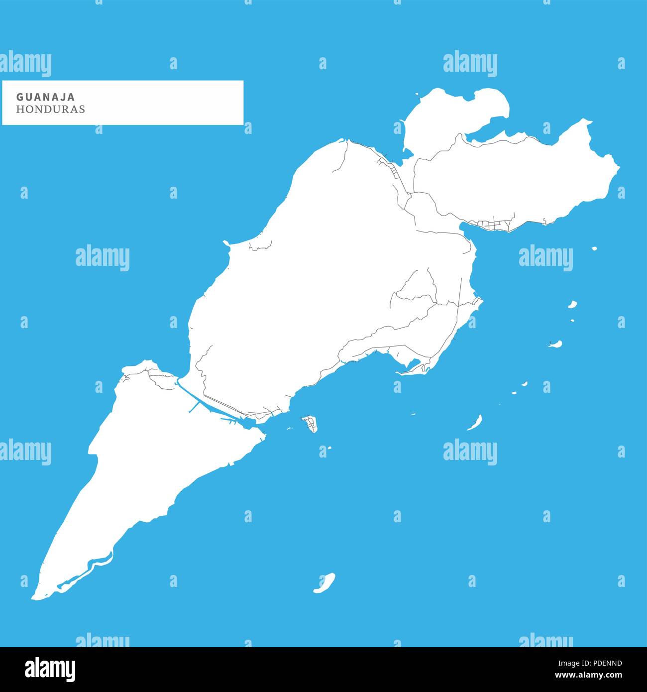 Map of Guanaja Island, Honduras, contains geography outlines for land ...