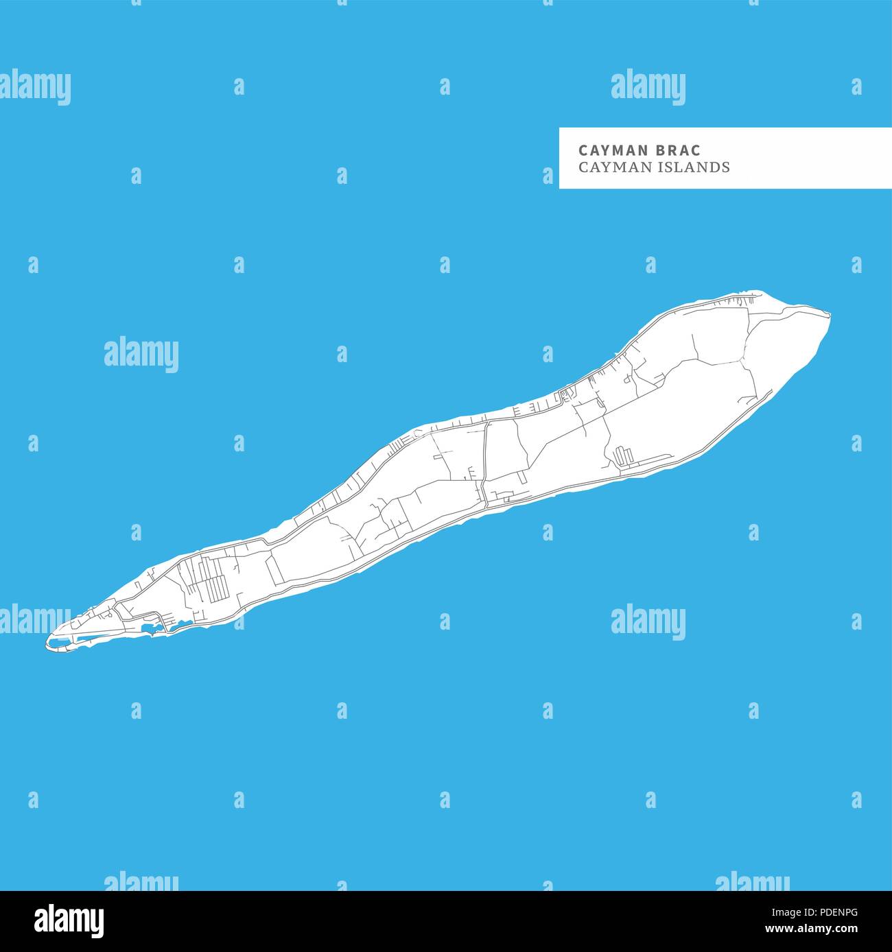 Map of Cayman Brac Island, Cayman Islands, contains geography outlines ...