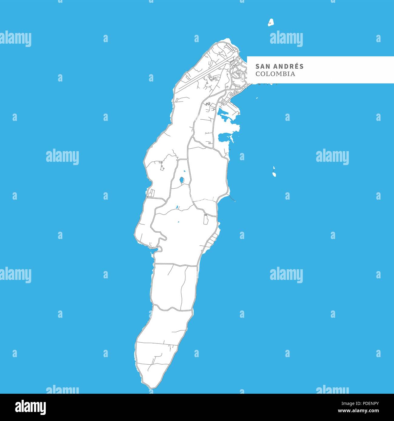 Map of San Andrés Island, Colombia, contains geography outlines for ...