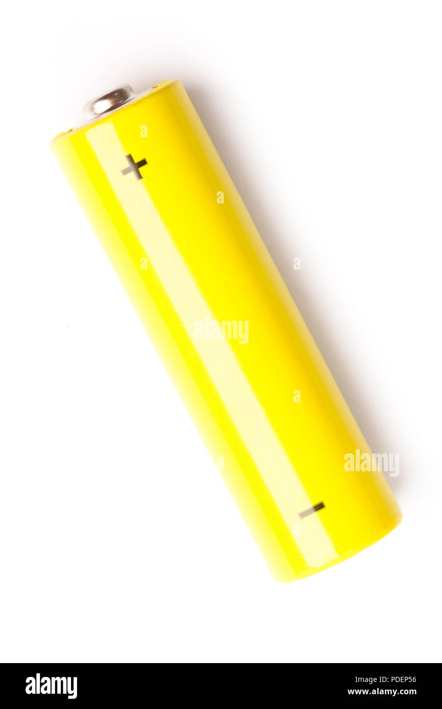 yellow alkaline battery isolated on white background Stock Photo - Alamy