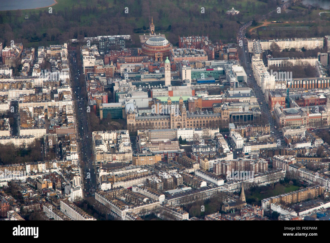 Aerial view of Central London, with Royal Albert concert hall South ...