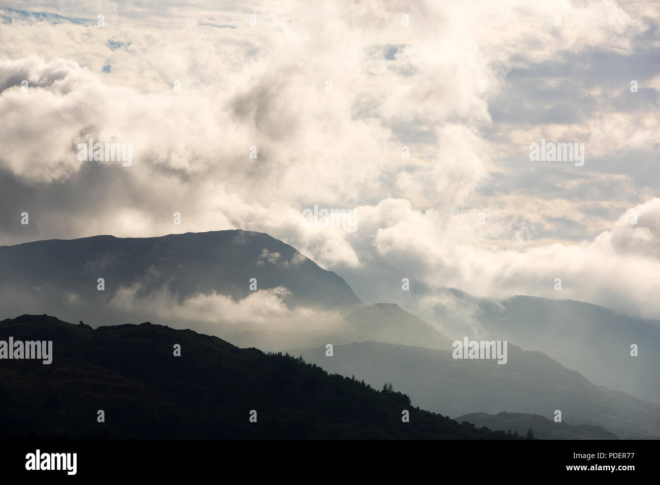Interesting cloud patterns over Wetherlam, Lake District, UK Stock ...