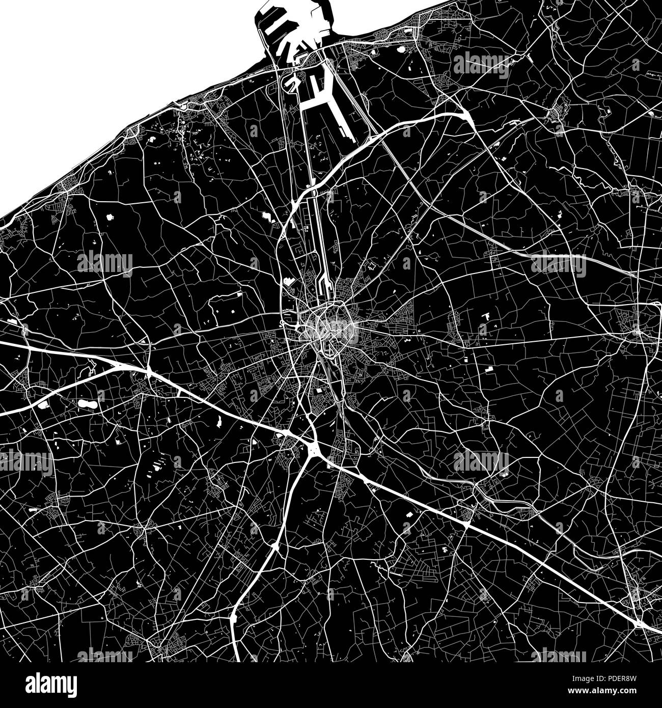 Area map of Bruges, Belgium. Dark background version for infographic ...