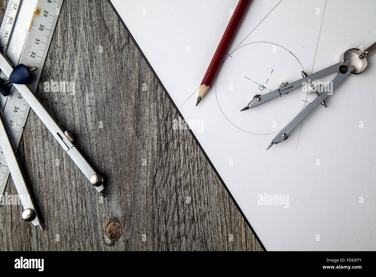 Technical Drawing with Compass, Pencil & Steel Rule Stock Photo - Alamy