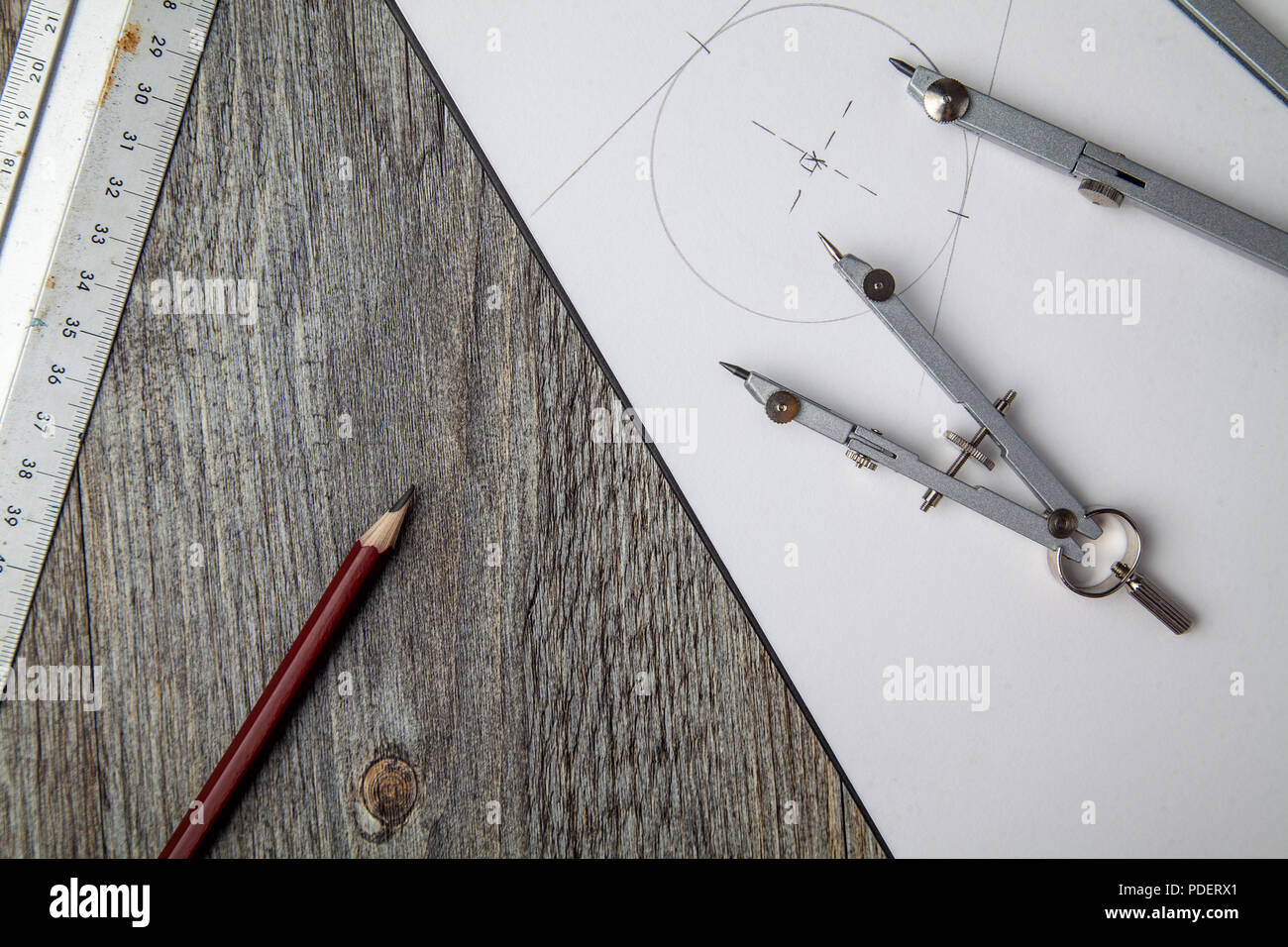 Technical Drawing with Compass, Pencil & Steel Rule Stock Photo - Alamy
