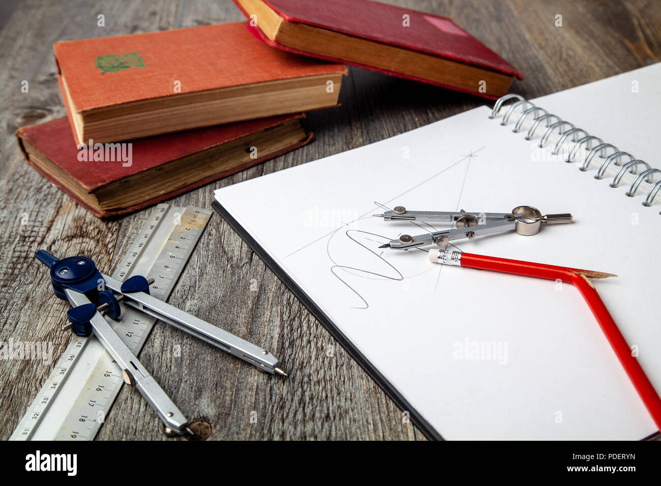 Technical Drawing with Compass, Pencil & Steel Rule Stock Photo - Alamy
