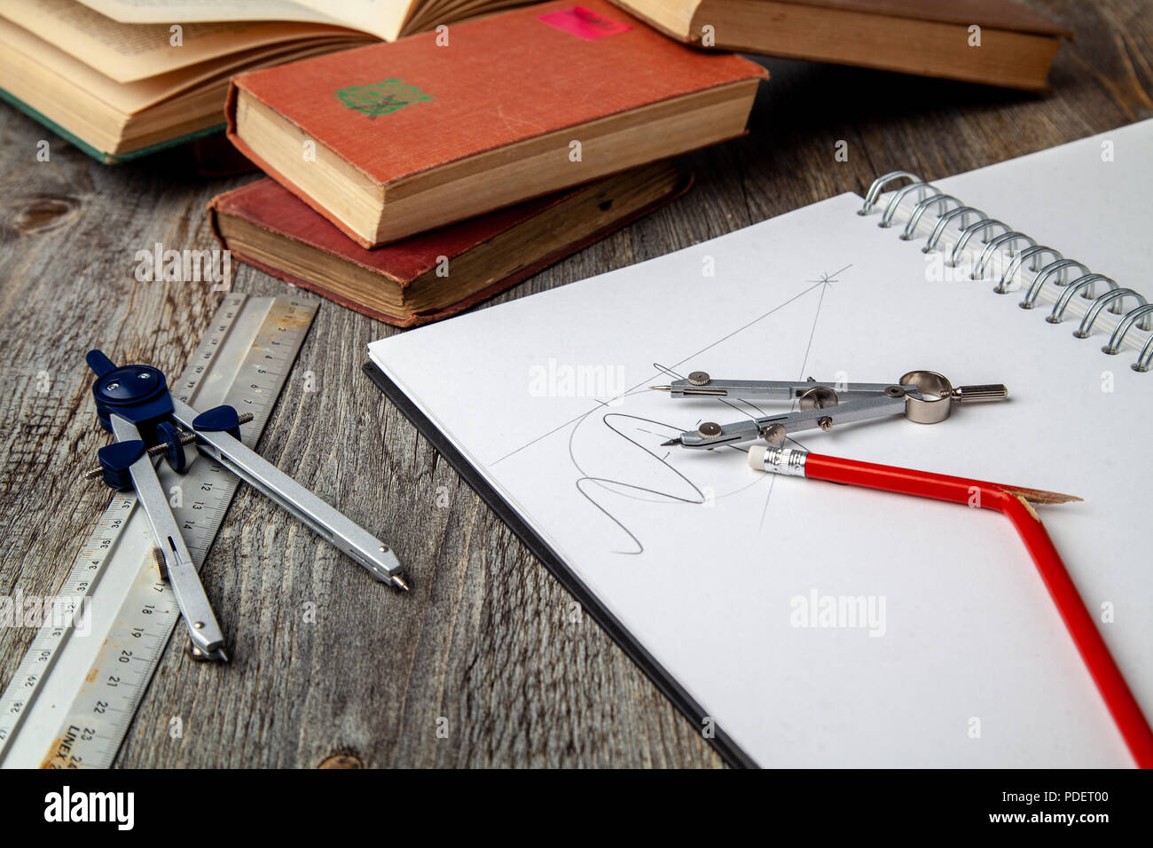 Technical Drawing with Compass, Pencil & Steel Rule Stock Photo - Alamy