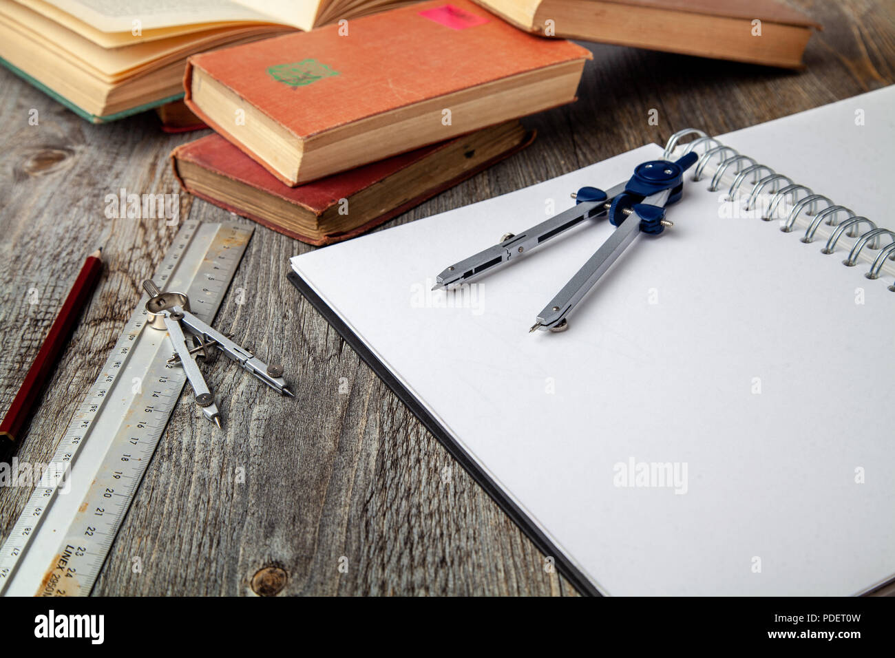 Technical Drawing with Compass, Pencil & Steel Rule Stock Photo - Alamy