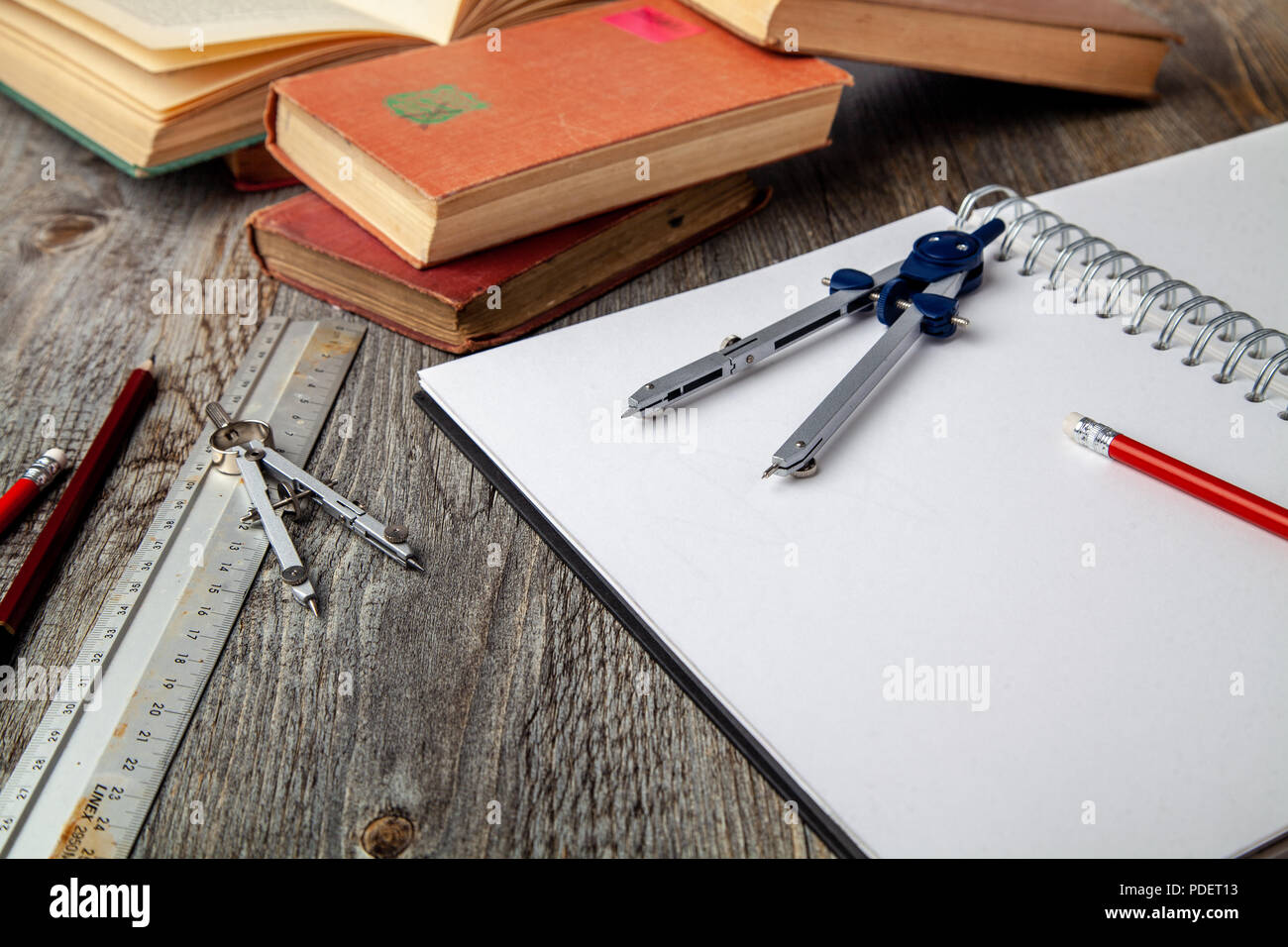 Technical Drawing with Compass, Pencil & Steel Rule Stock Photo - Alamy