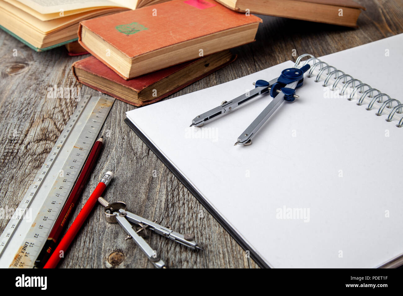 Technical Drawing with Compass, Pencil & Steel Rule Stock Photo - Alamy