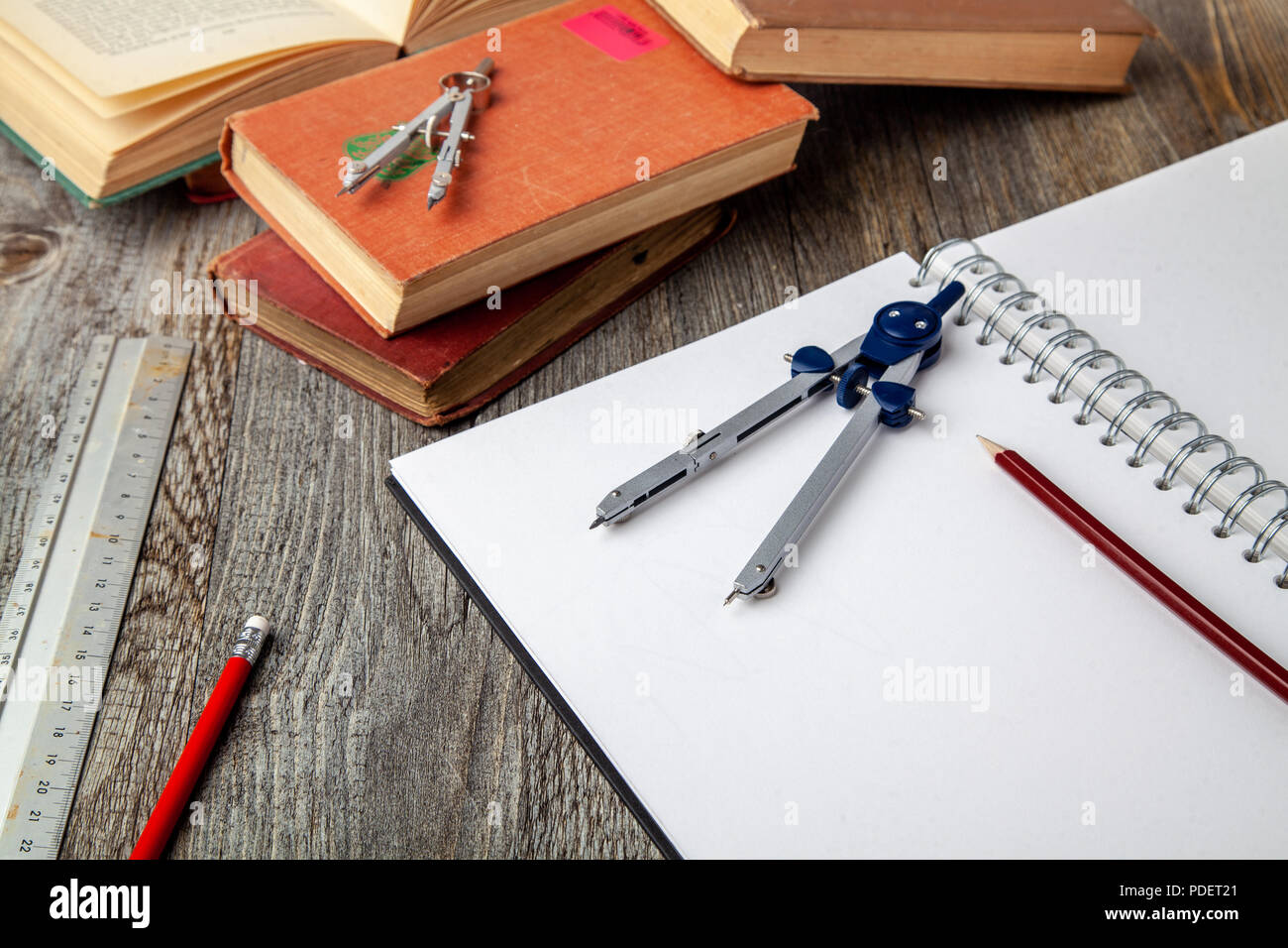 Technical Drawing with Compass, Pencil & Steel Rule Stock Photo - Alamy