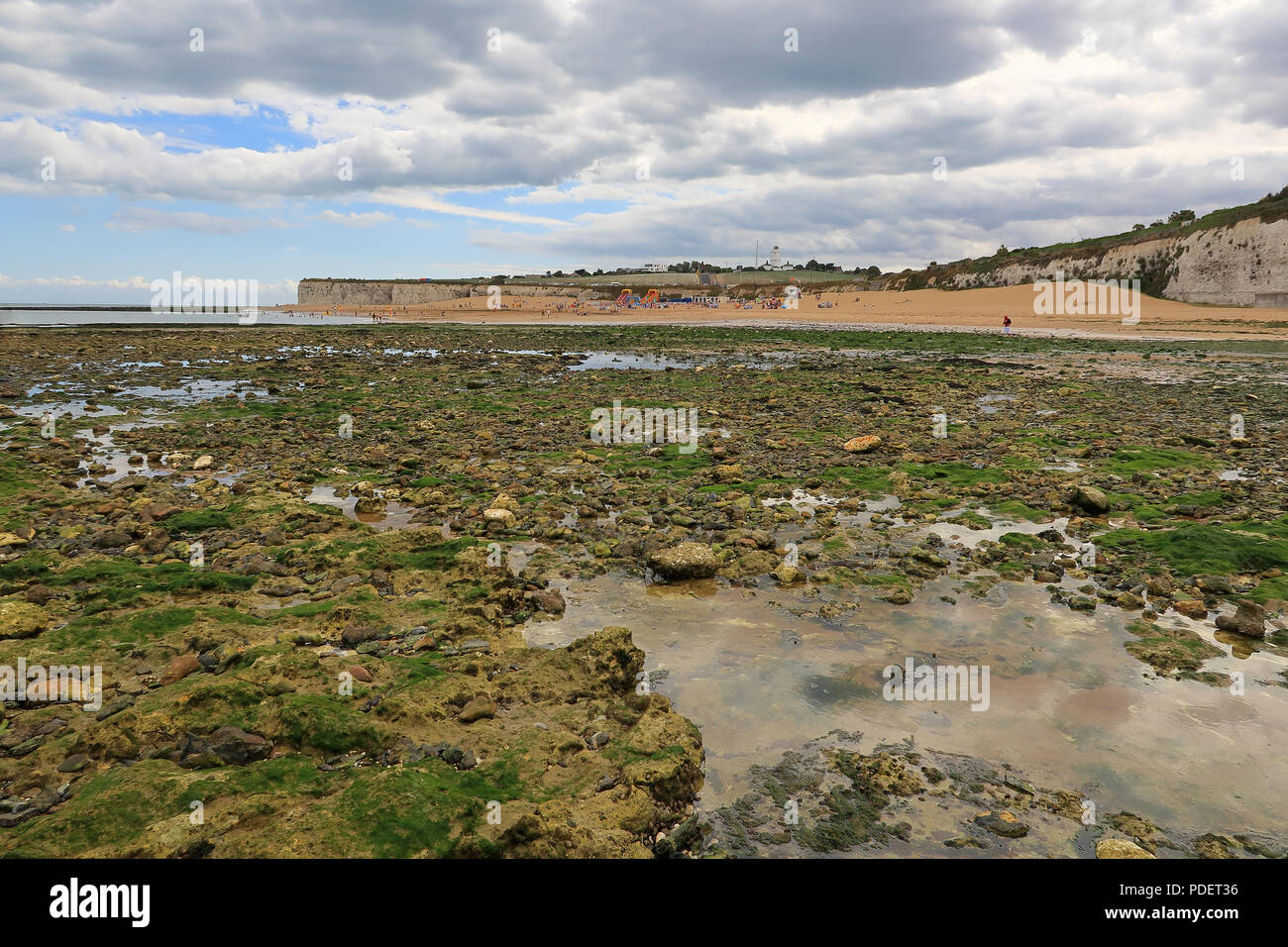 Rock pools and seaweed on the beach at Joss Bay in Kent Stock Photo - Alamy