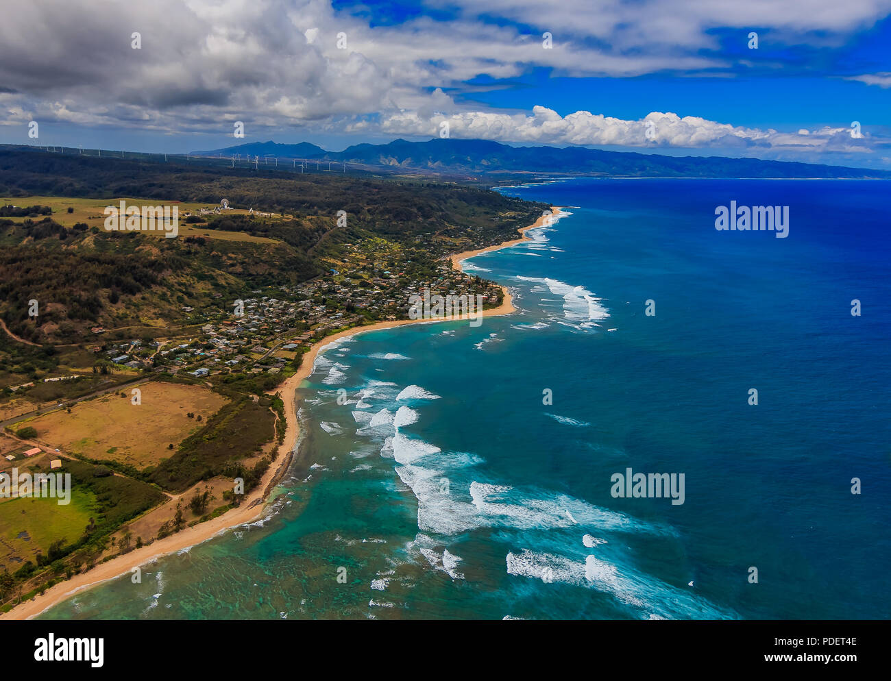 Aerial view Honolulu coastline in Hawaii from a helicopter Stock Photo ...