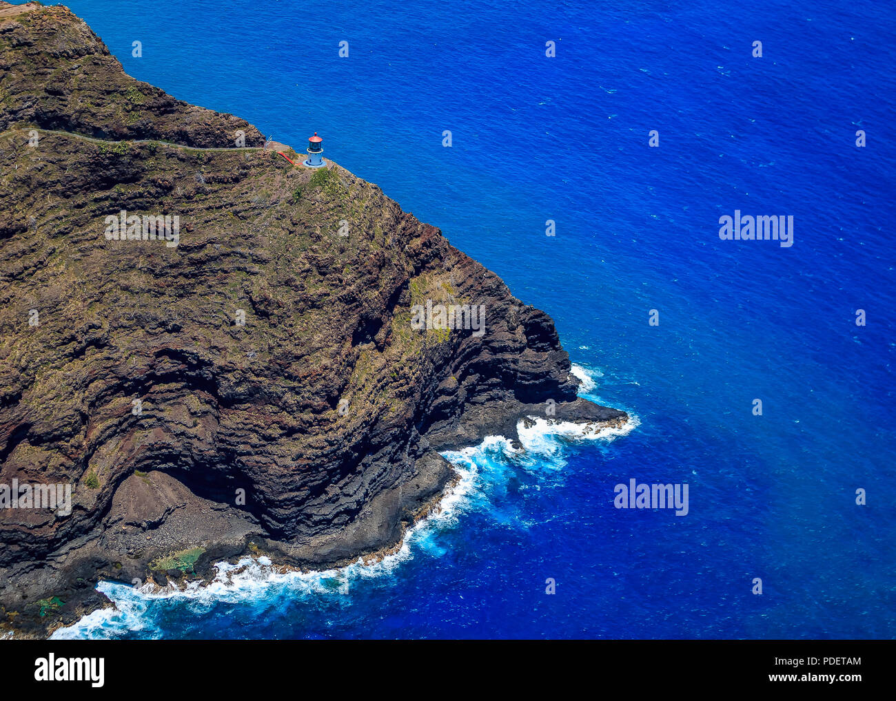 Aerial view Makapu'u Point Lighthouse and Honolulu coastline in Hawaii ...