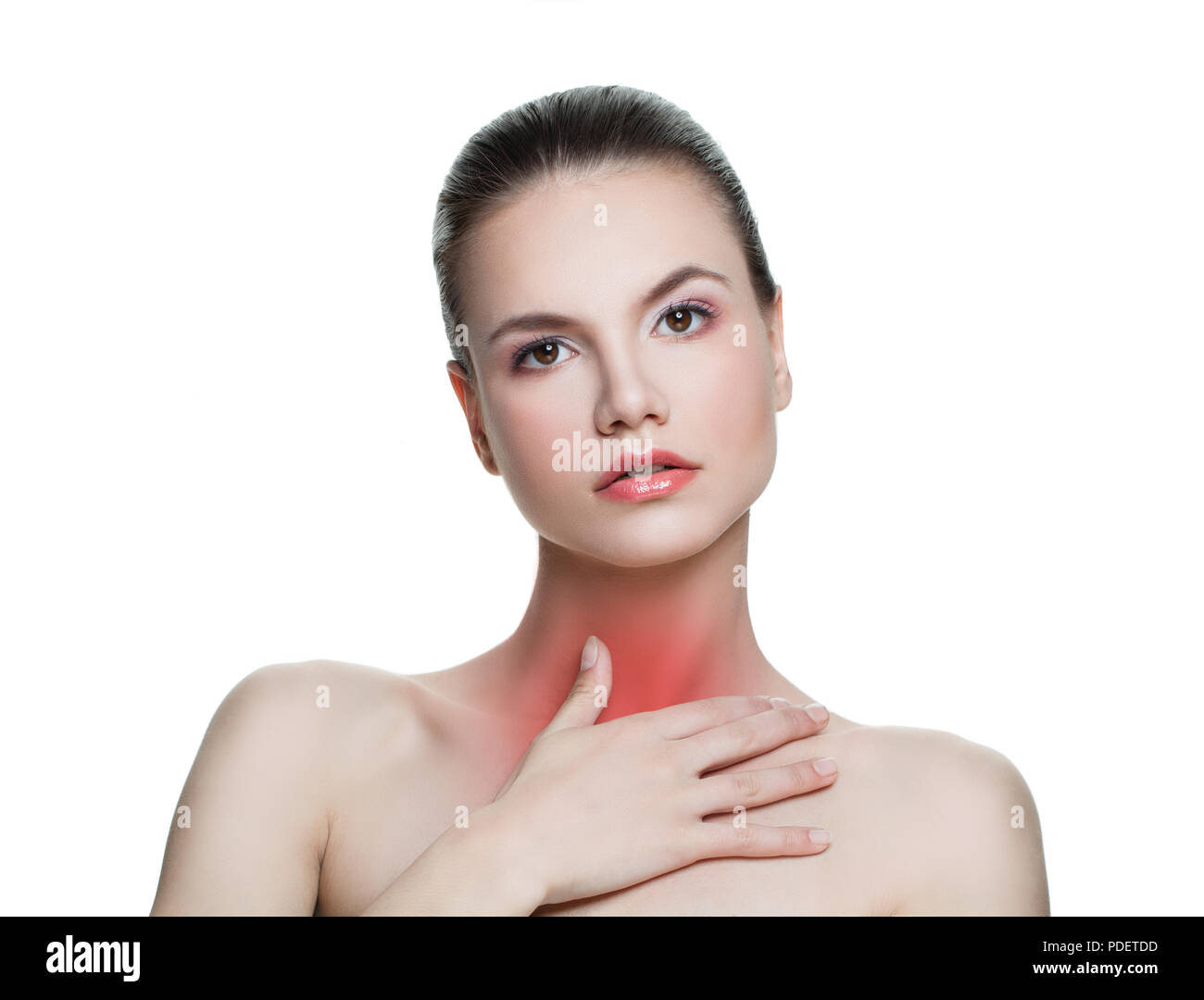 Woman With Sore Throat Isolated On White Background Female Model With