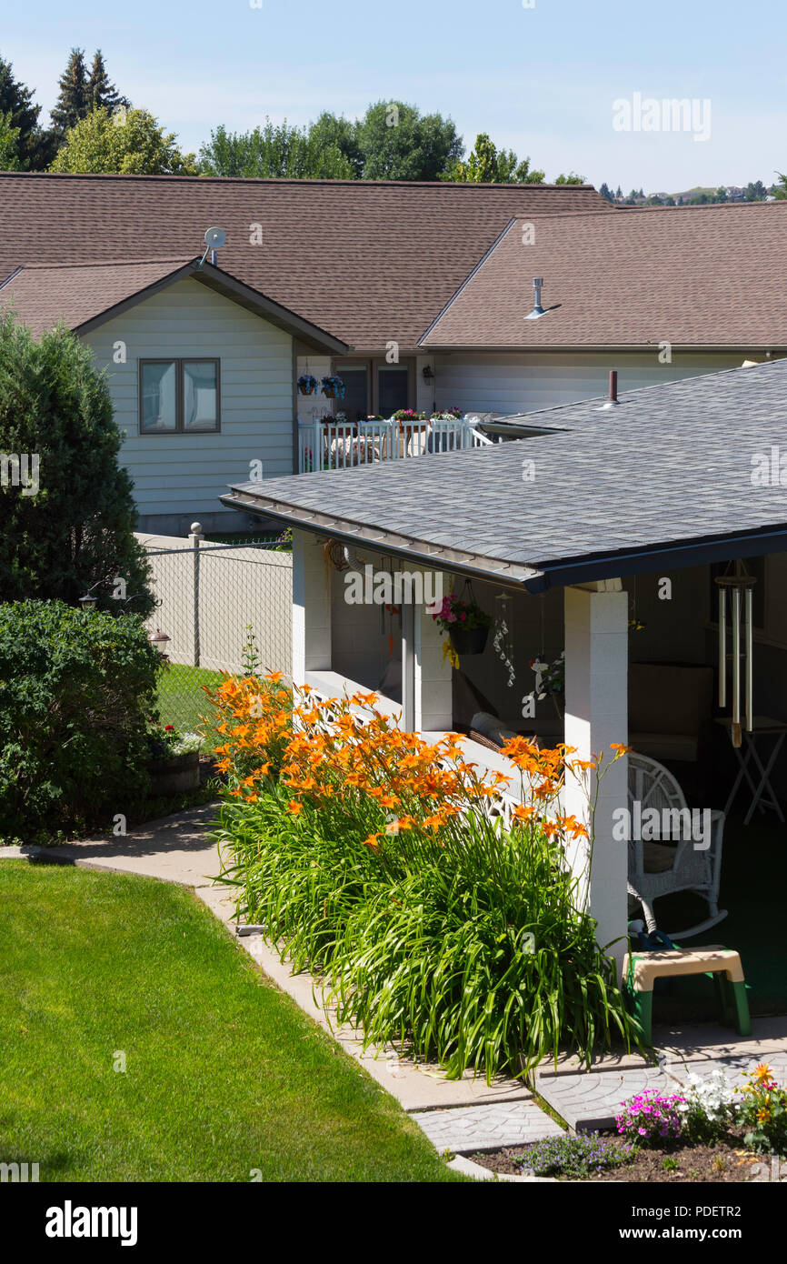 Residential House Exterior in Middle Class Neighborhood, MT, USA Stock ...