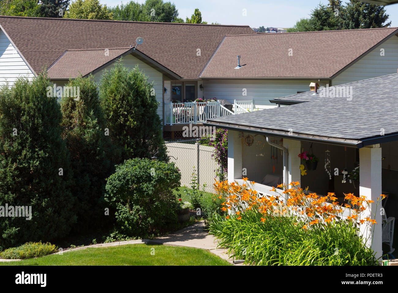 Residential House Exterior in Middle Class Neighborhood, MT, USA Stock ...