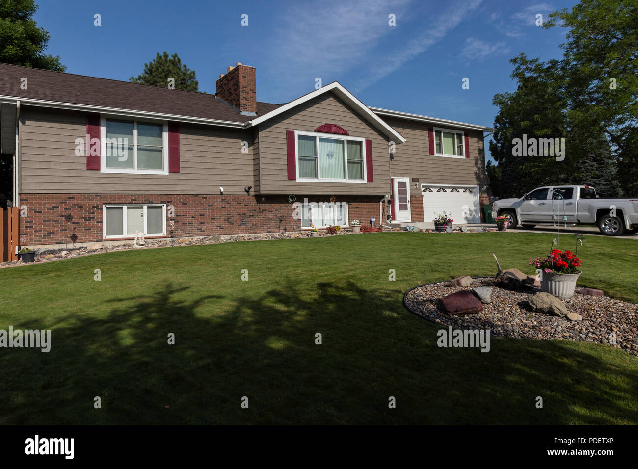Residential House Exterior in Middle Class Neighborhood, MT, USA Stock ...