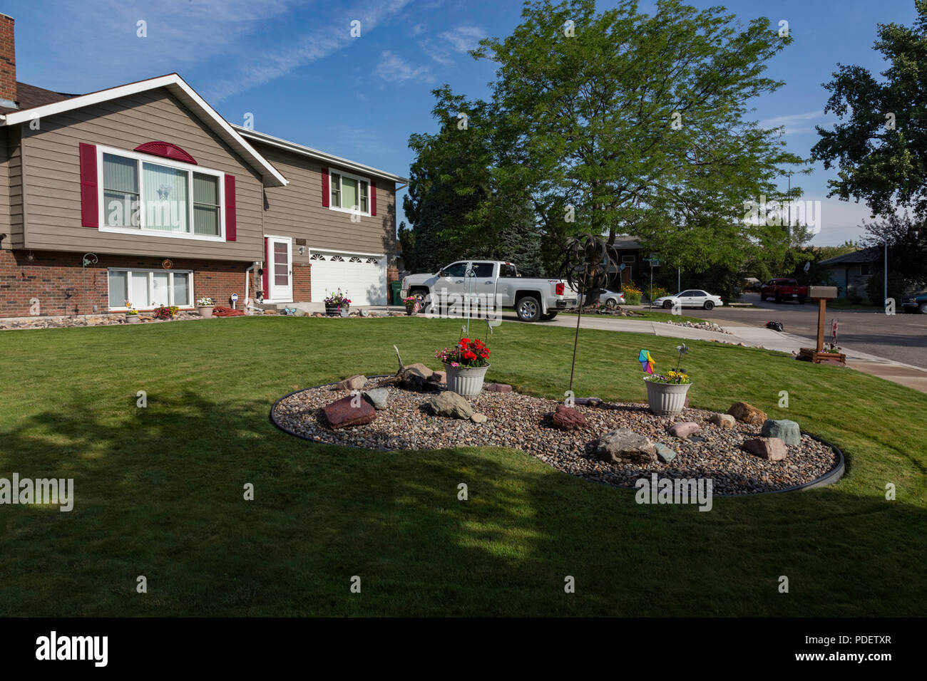 Residential House Exterior in Middle Class Neighborhood, MT, USA Stock ...