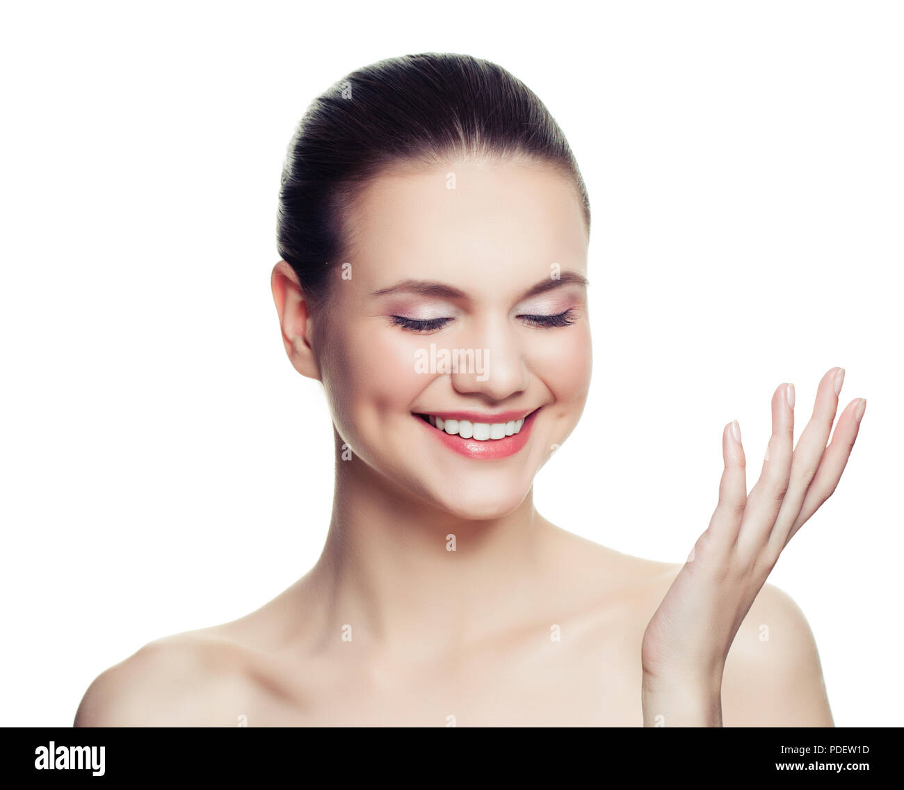 Cute woman spa model smiling isolated on white background Stock Photo ...