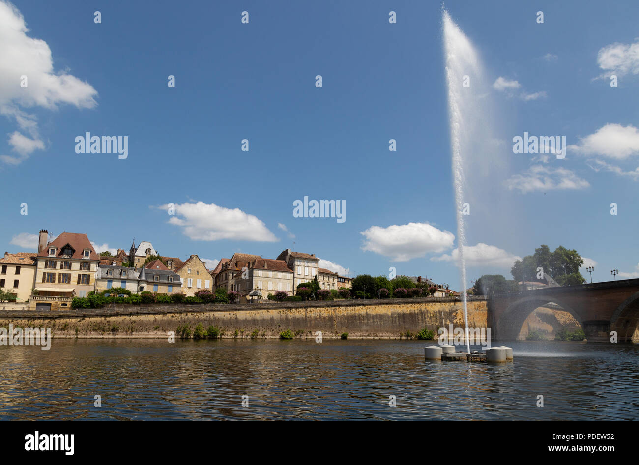 View of Bergerac town from the Dordogne river, with the old bridge ...