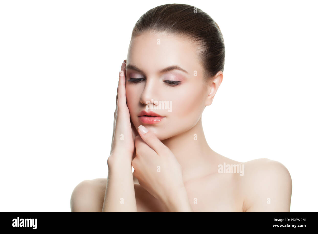 Woman isolated on white background. Beautiful young female face Stock ...