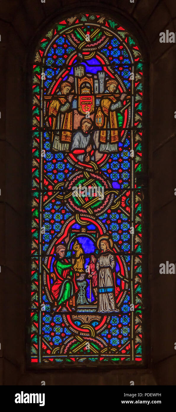 Stained glass window in the Saint Nicholas Cathedral in Monaco Ville ...
