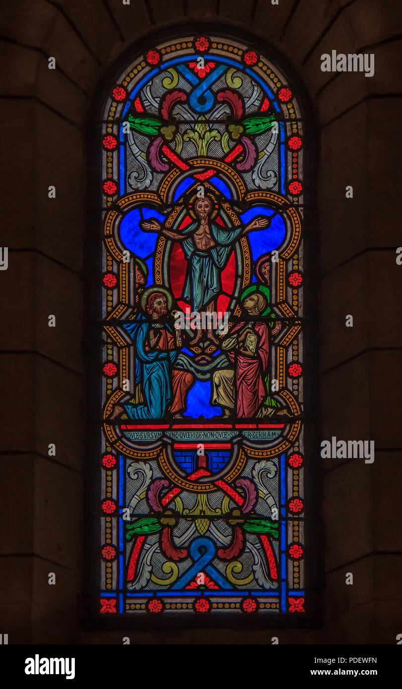 Stained glass window in the Saint Nicholas Cathedral in Monaco Ville ...