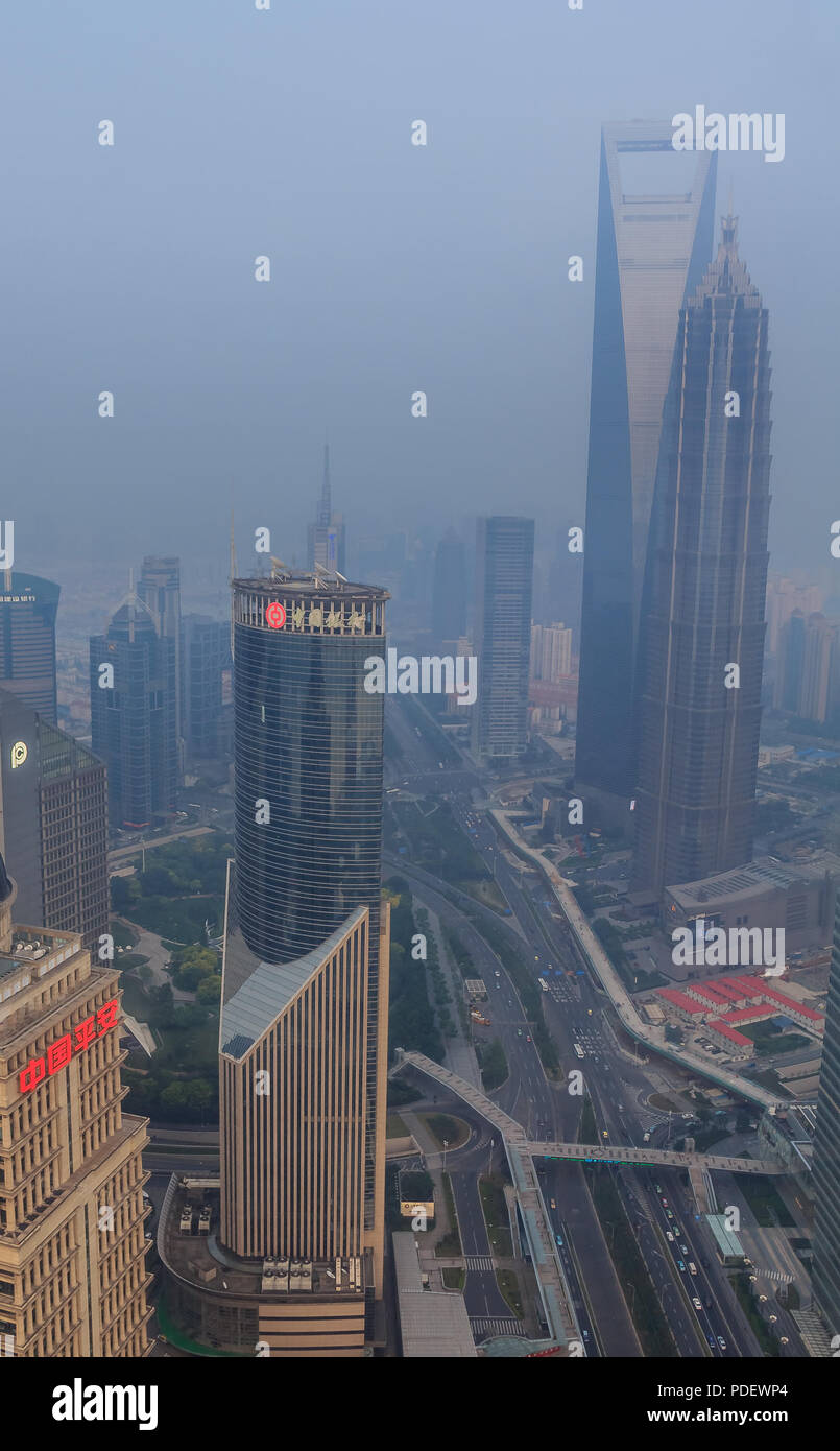 Shanghai, China - June 16, 2013: View of heavily polluted skyline ...